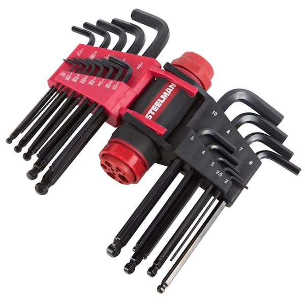Steelman SAE / Metric Long Arm Ball End T-Handle Hex Key Set (23-Piece ...