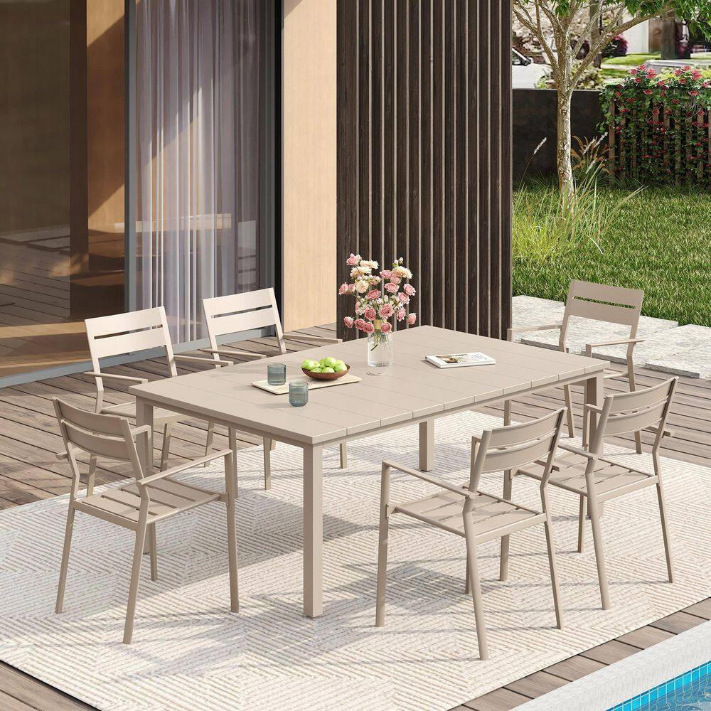 vicllax 7-Piece Metal Outdoor Patio Dining Set with 63 in. Sandshell ...