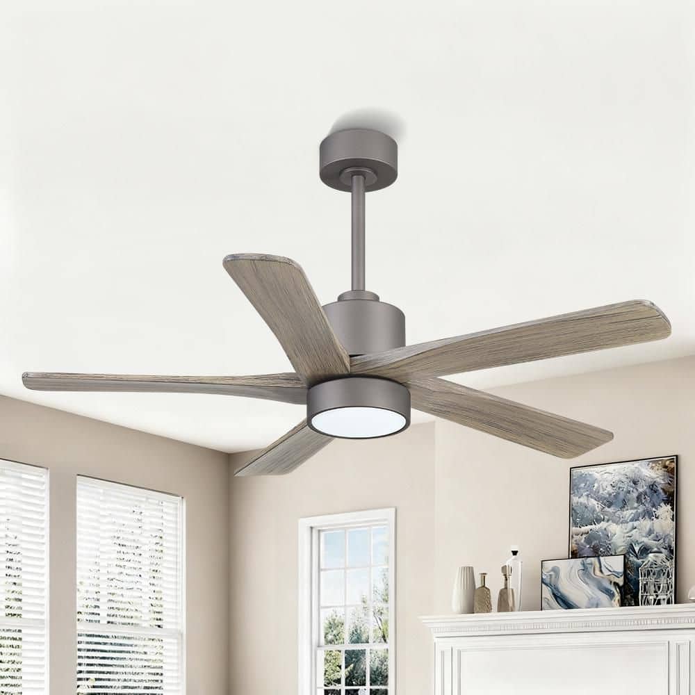 MLiAN 48 in. 5 Solid Wood Blades LED Indoor Charcoal Grey Ceiling Fan ...