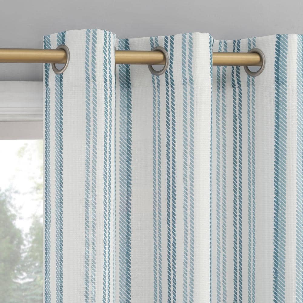 No. 918 Anson Textured Stripe Blue Polyester 40 in. W x 84 in. L ...