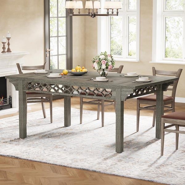 TRIBESIGNS WAY TO ORIGIN Halseey 71 in. Farmhouse Gray Wood 4 Legs Dining Table Large Rectangle Kitchen Dinner Table for 6 to 8 HD RY0158 HYF