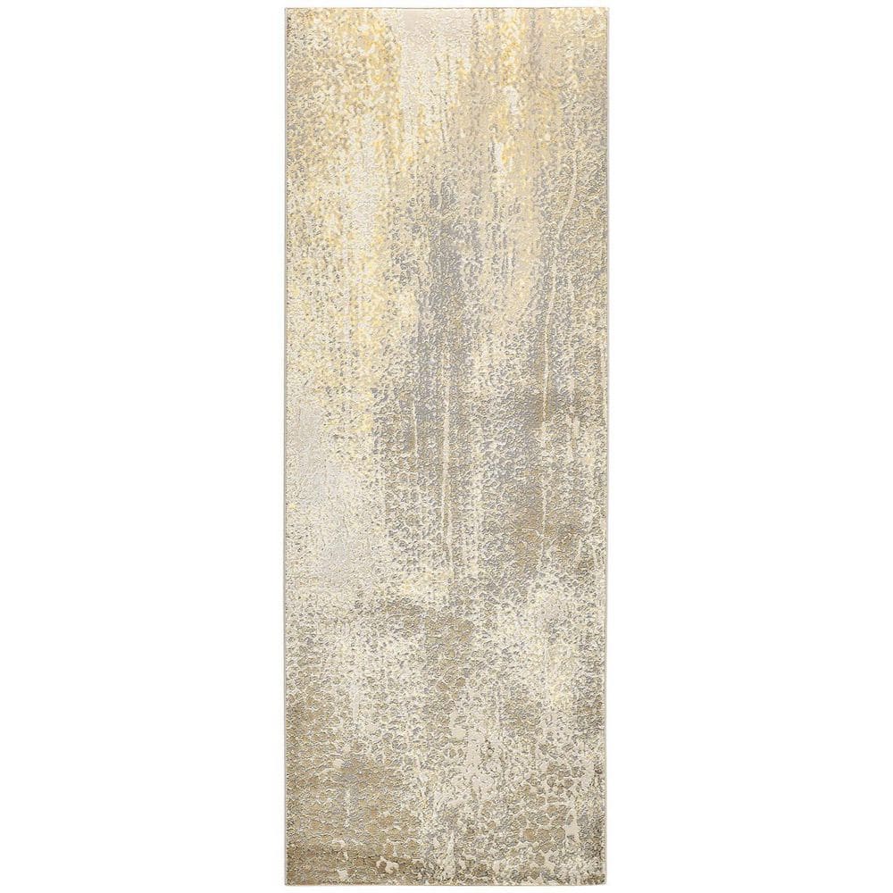 HomeRoots 2 ft. x 8 ft. Gold and Ivory Abstract Area Rug 2000512991 ...