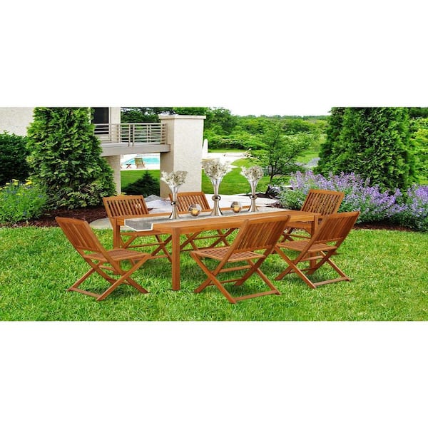 East West Furniture 7 Piece Natural Oak Finish Solid Wood Top Dining Table with 6 Chairs with Lattice Back CMCM7CWNA 440 HD