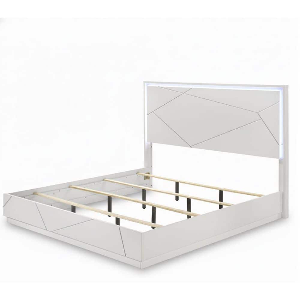 Acme Furniture Riley White and Silver High Gloss Wood Frame Queen Size ...