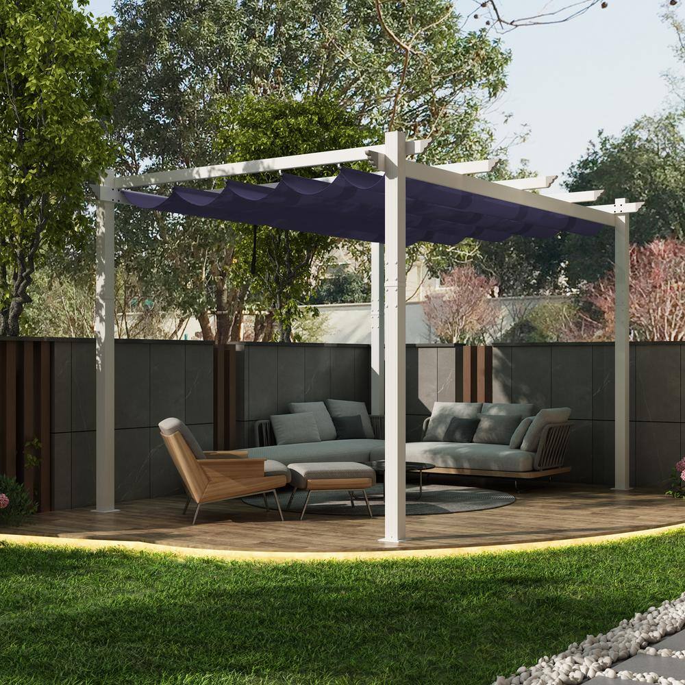 PURPLE LEAF 10 ft. W x 12 ft. D Modern White Aluminum Pergola with Navy ...