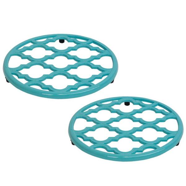 Home Basics Lattice Cast Iron Turquoise Trivet (Set of 2) HDC65383 ...