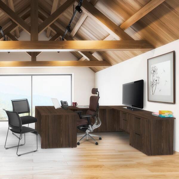 Regency Legacy 71 in x 35 in. Neo Walnut U Desk with Single Pedestal ...