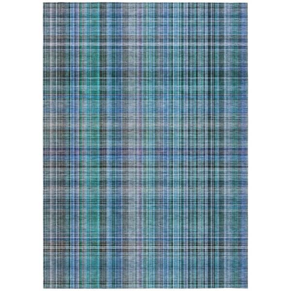 HomeRoots Teal 3 ft. x 5 ft. Woven Plaid Rectangle Indoor/Outdoor Area ...