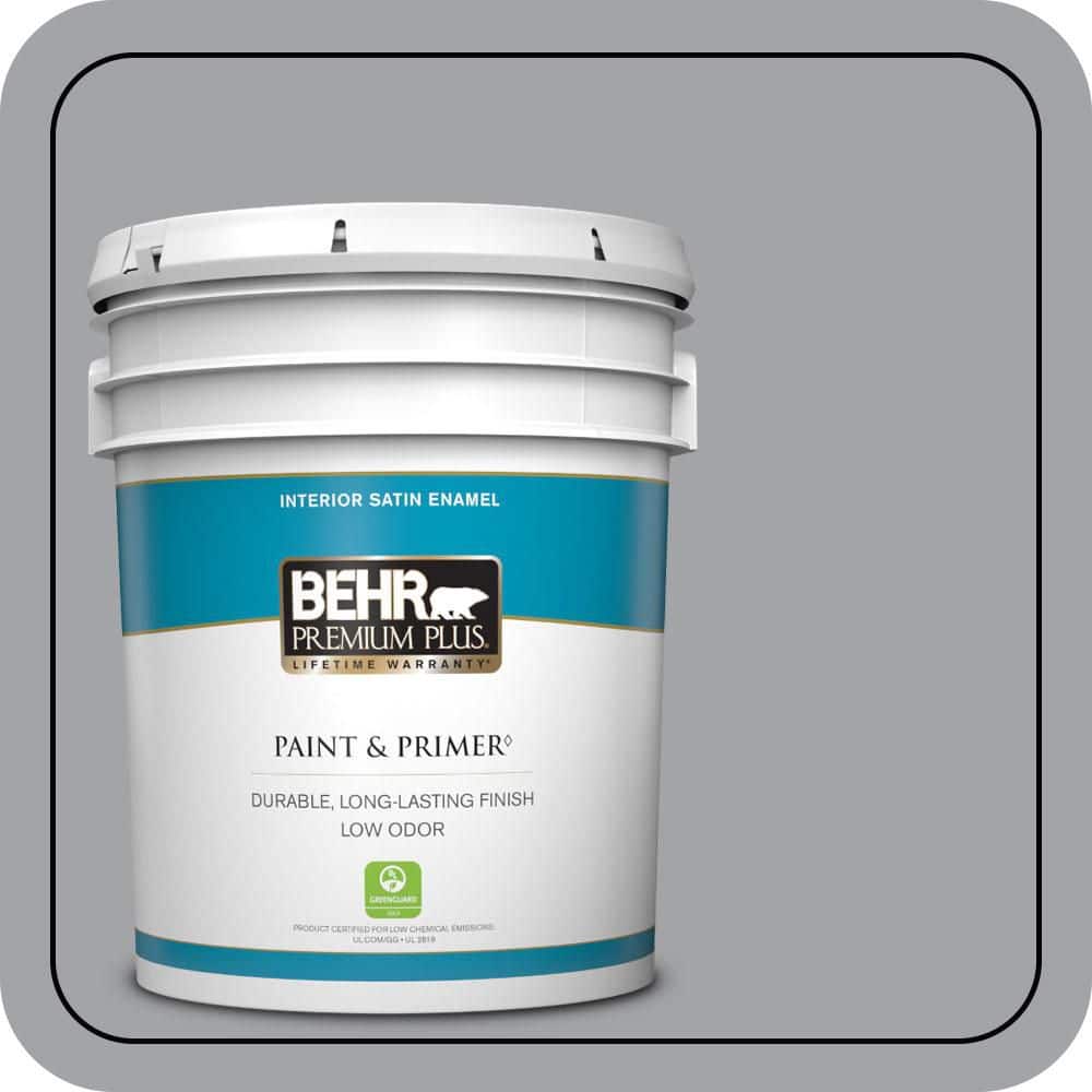 BEHR PREMIUM PLUS 5 gal. #N530-4 Power Gray Satin Enamel Low Odor ...