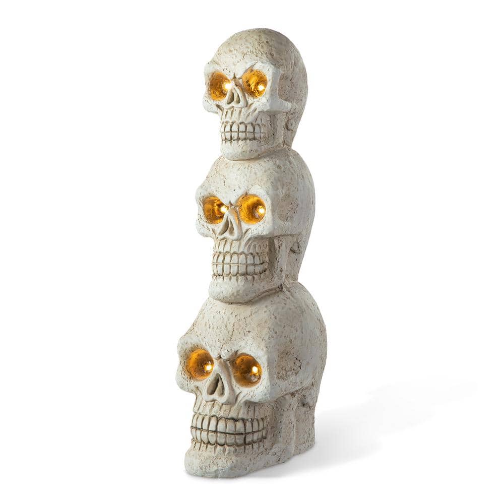 Glitzhome 25.50 in. H Ligted Halloween MGO Skull Porch Decor with Timer ...