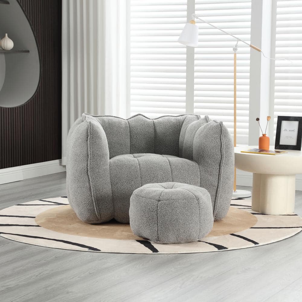 JUJABU Gray Chenille Polyester Soft Bean Bag Chair with High Resilient ...