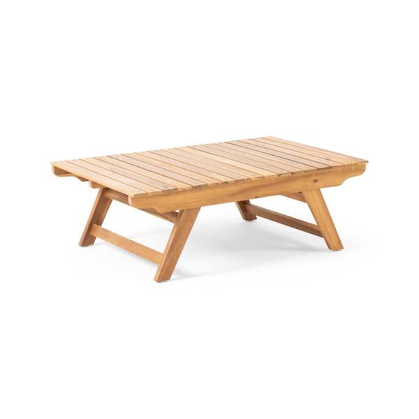 Teak-Toned Acacia Wood Open-Slat Rectangular Outdoor Coffee Table YL ...