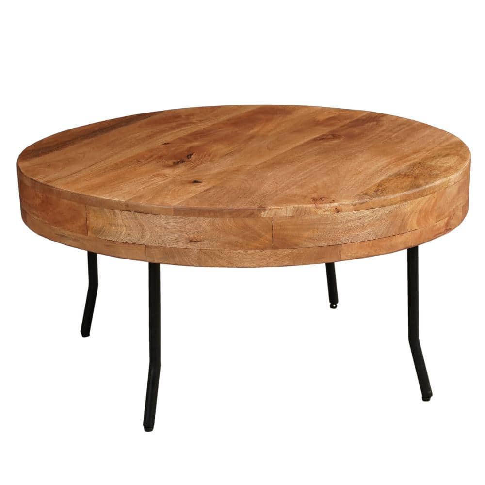 THE URBAN PORT 32 in. Brown and Black Round Wood Coffee Table with ...