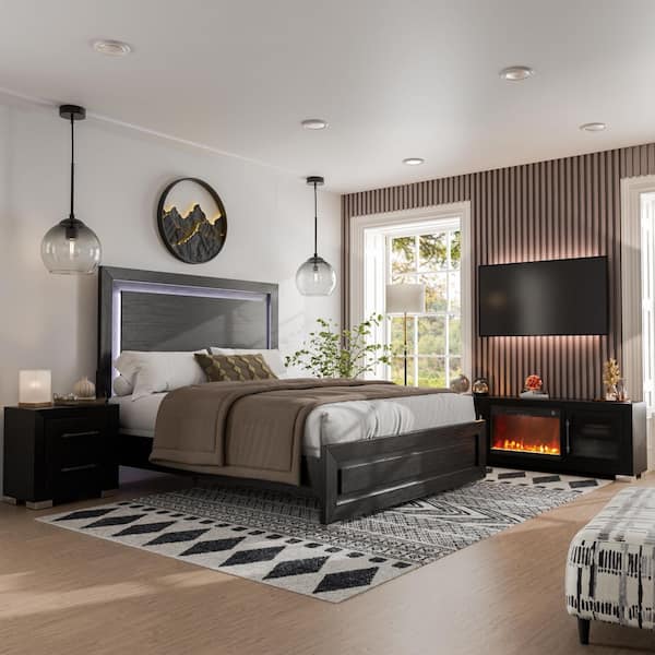 Furniture of America Fairhart 3-Piece Black Wood Cal. King Panel ...