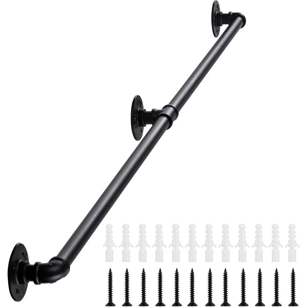 Afoxsos 8 Feet Industrial Iron Pipe Matte Black Hand Rail for Indoor ...