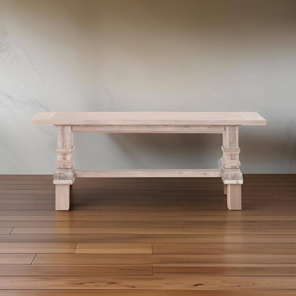 Benjara 63 in. Brown Backless Bedroom Bench with Double Pedestal Base ...