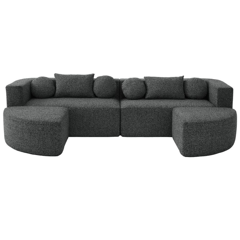115 in. Wide Straight Arm Cotton U-Shaped Modular Sectional Sofa in ...