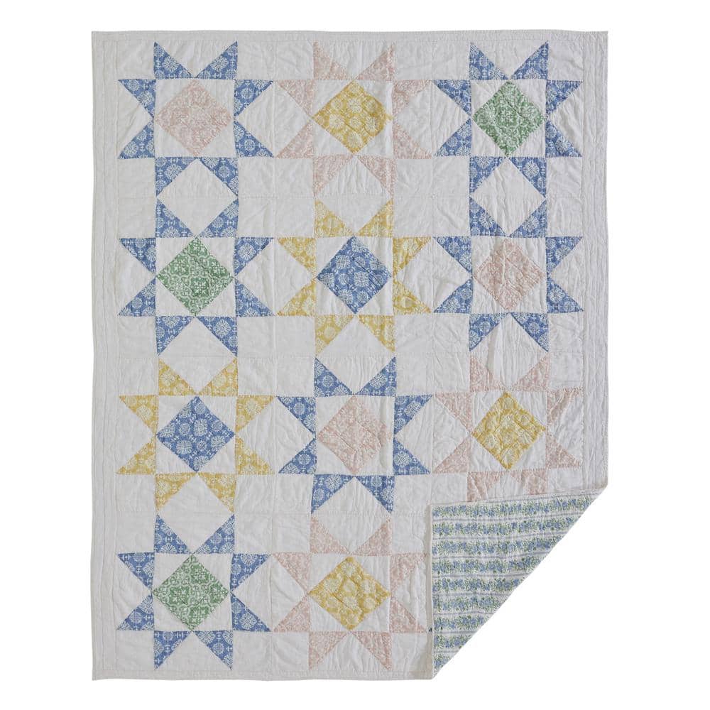 VHC BRANDS Jolie Cream Blue Green Farmhouse Twin Cotton Quilt 81155 ...