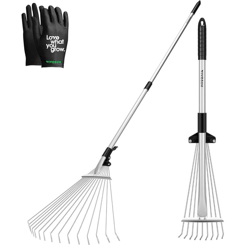 VIVOSUN 2-Pack 64 in. and 30 in. Aluminum Handle Lawn Leveling Rake wal ...