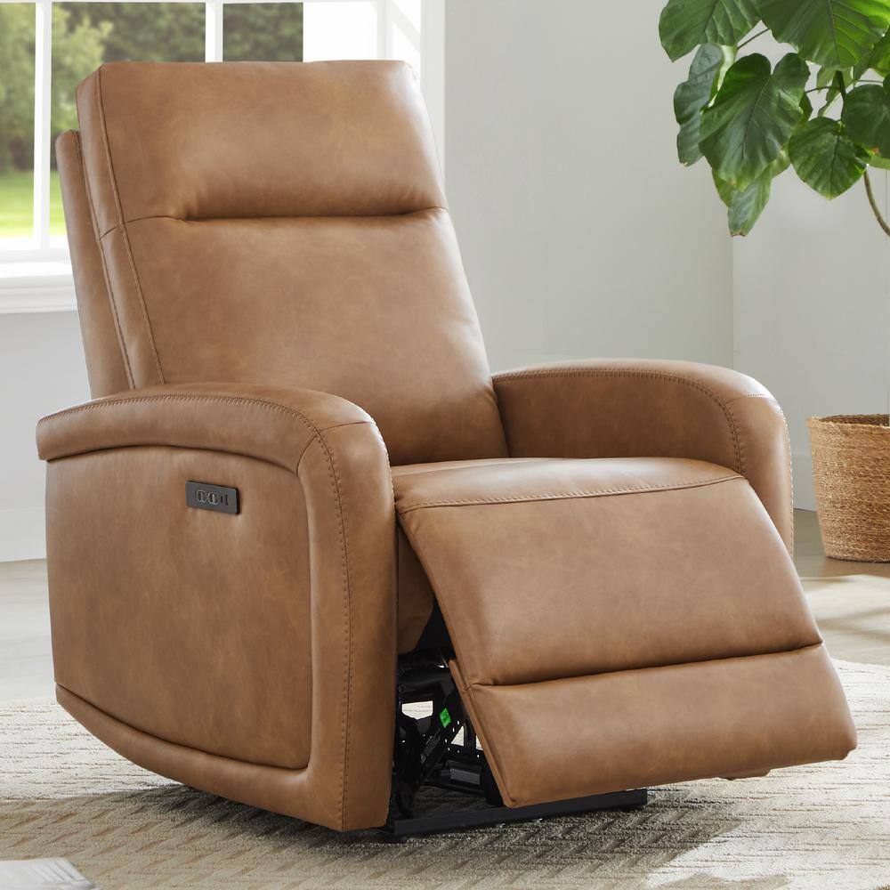 Spruce & Spring Edison Cognac Brown Leather Power Recliner with ...