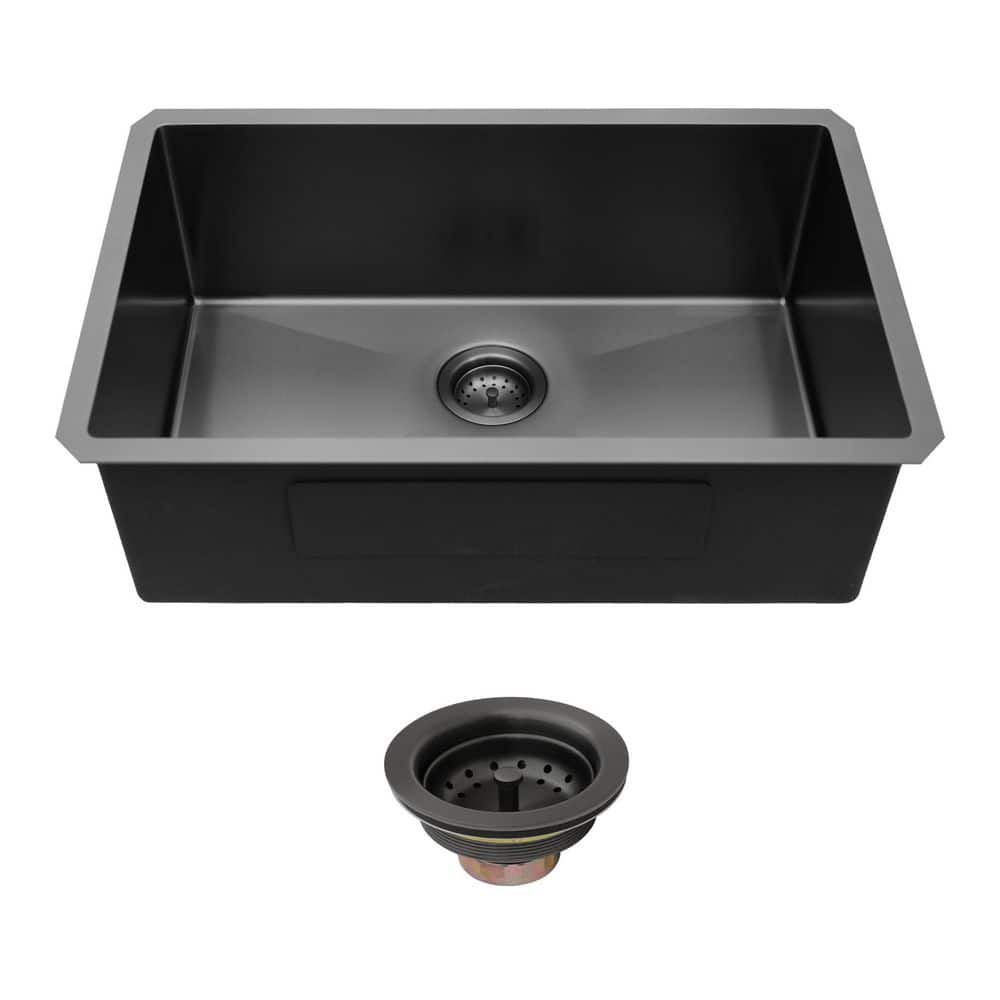 Qidian 30 in. Undermount Single Bowl 16-Gauge Gunmetal Black Stainless ...