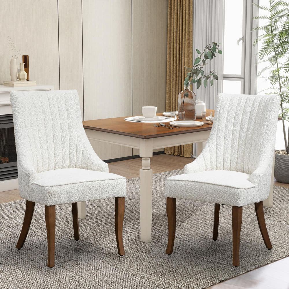 WONDER COMFORT Luxurious White Teddy Fabric Dining Chairs Set of 2 ...