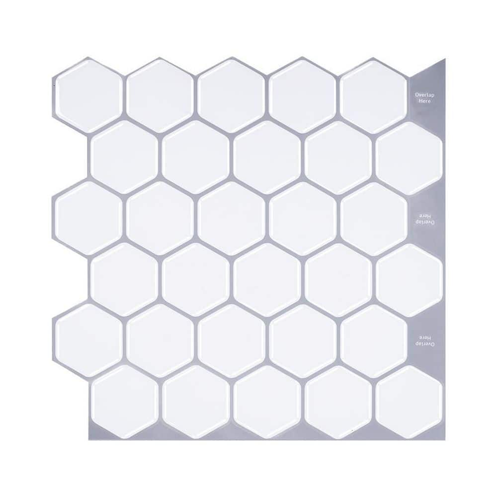Tic Tac Tiles Regular Hexa MonoWhite 12 in. x 12 in. PVC Peel and Stick ...