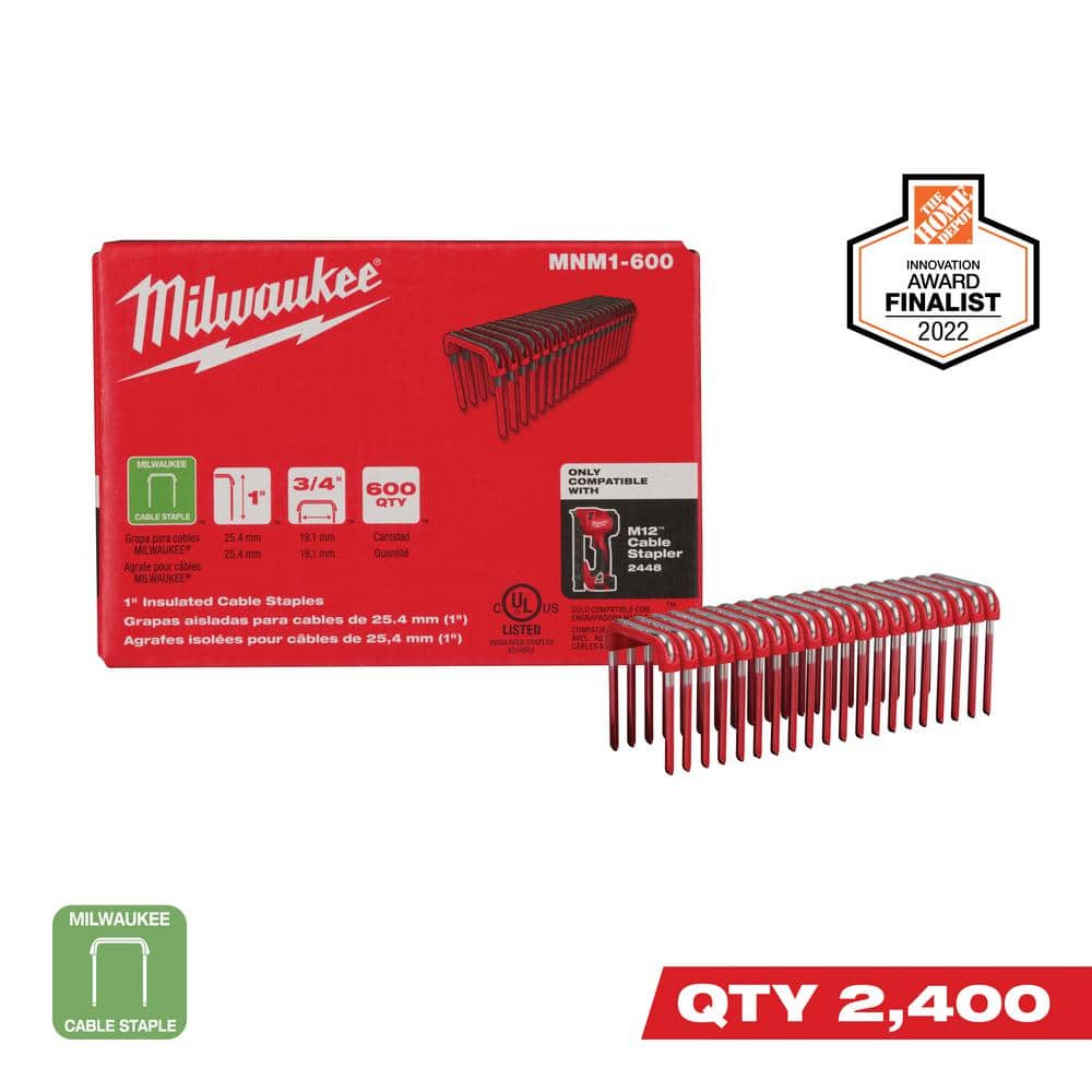 Milwaukee 1 in. Insulated Cable Staples for M12 Cable Stapler 600 per ...