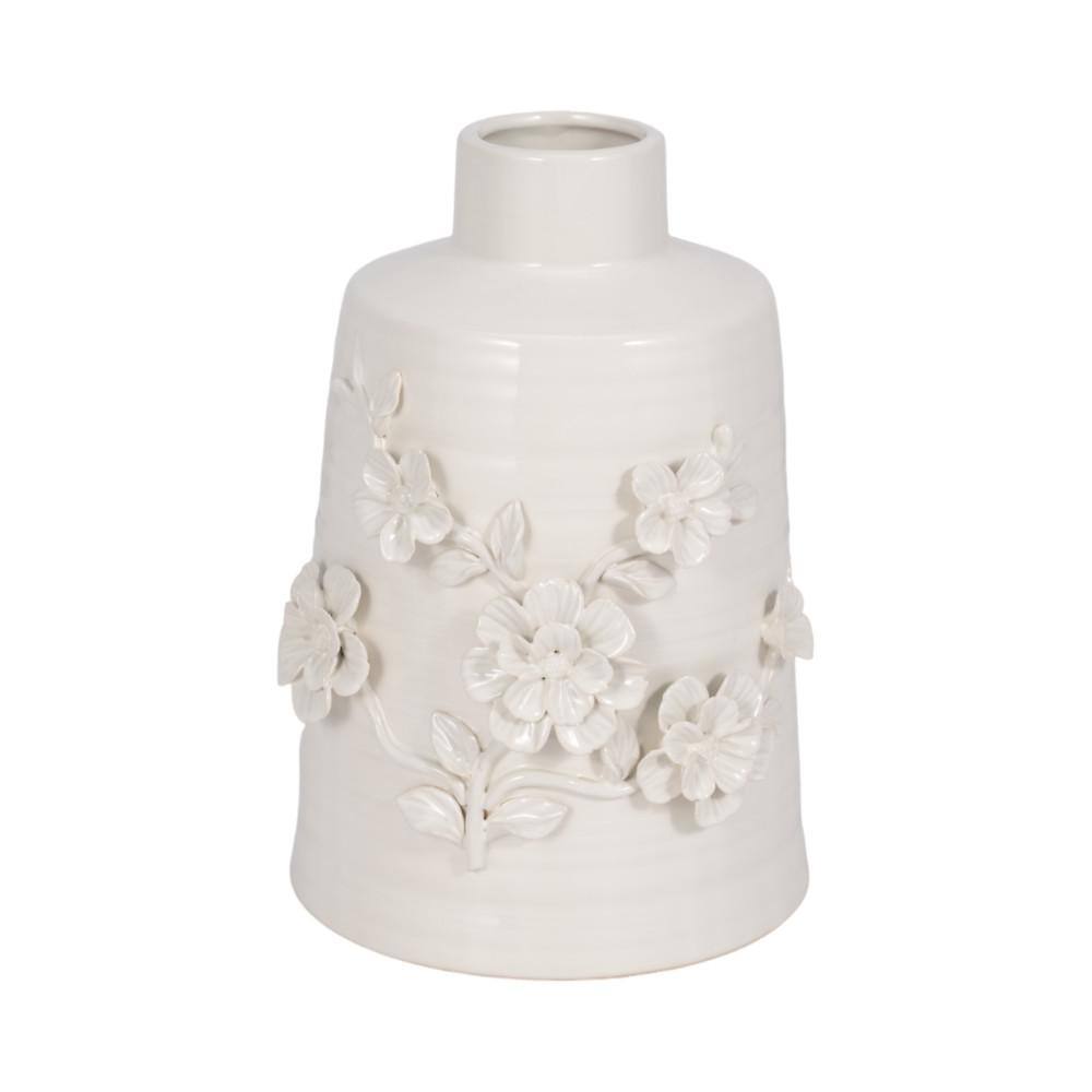 Liv & Skye 11 in. White Stoneware Novelty Floral Decorative Vase 21023 ...