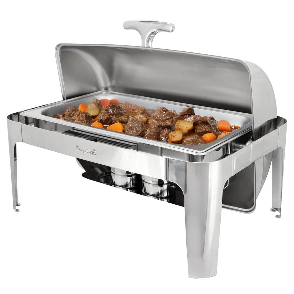 MegaChef 9.5 qt. Oblong Roll Top Stainless Steel Professional Chafing ...