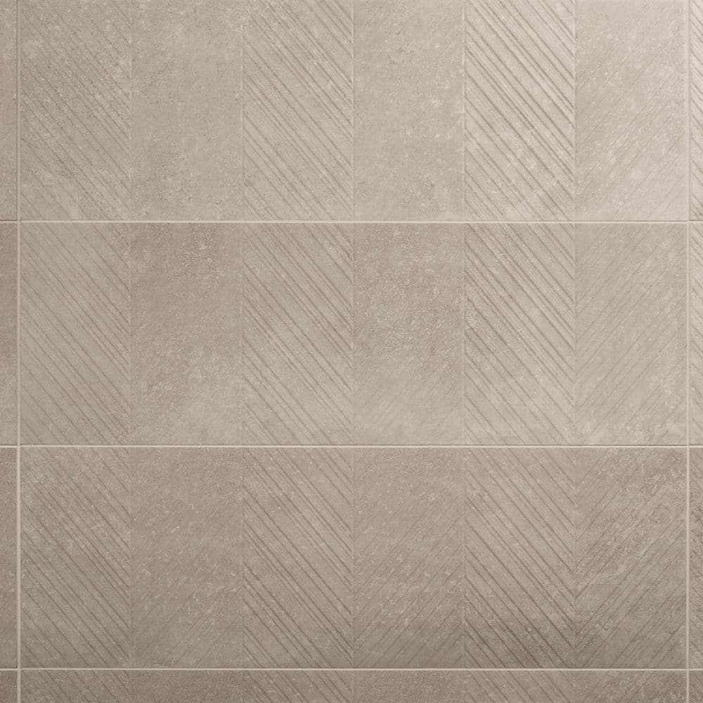 Ivy Hill Tile Urbane Cream Beige Chevron 11.81 in. x 35.43 in. Matte ...