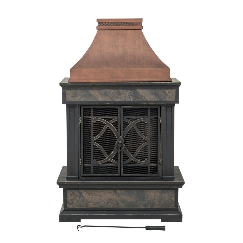 Sunjoy Heirloom 56.69 in. H Slate Wood Burning Fireplace - Copper ...