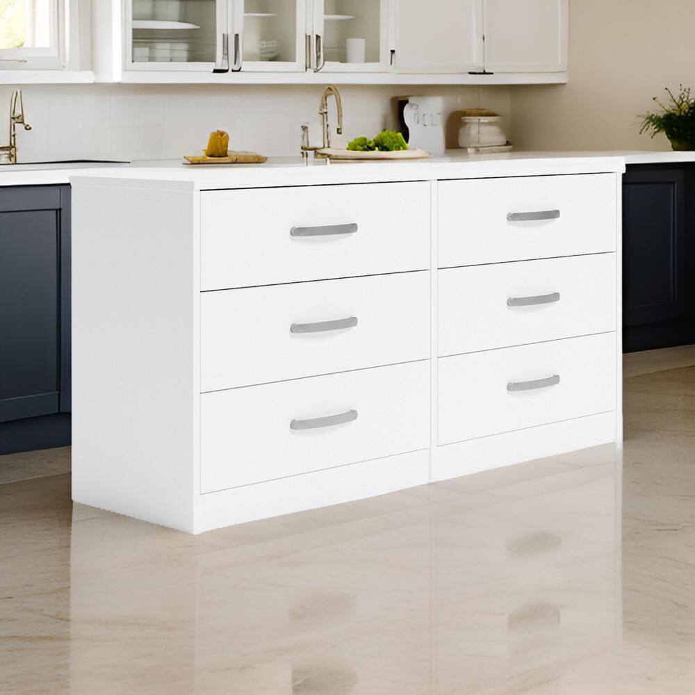 Benjara Eriss White and Silver 6-Drawer 59 in. Wide Dresser Without ...