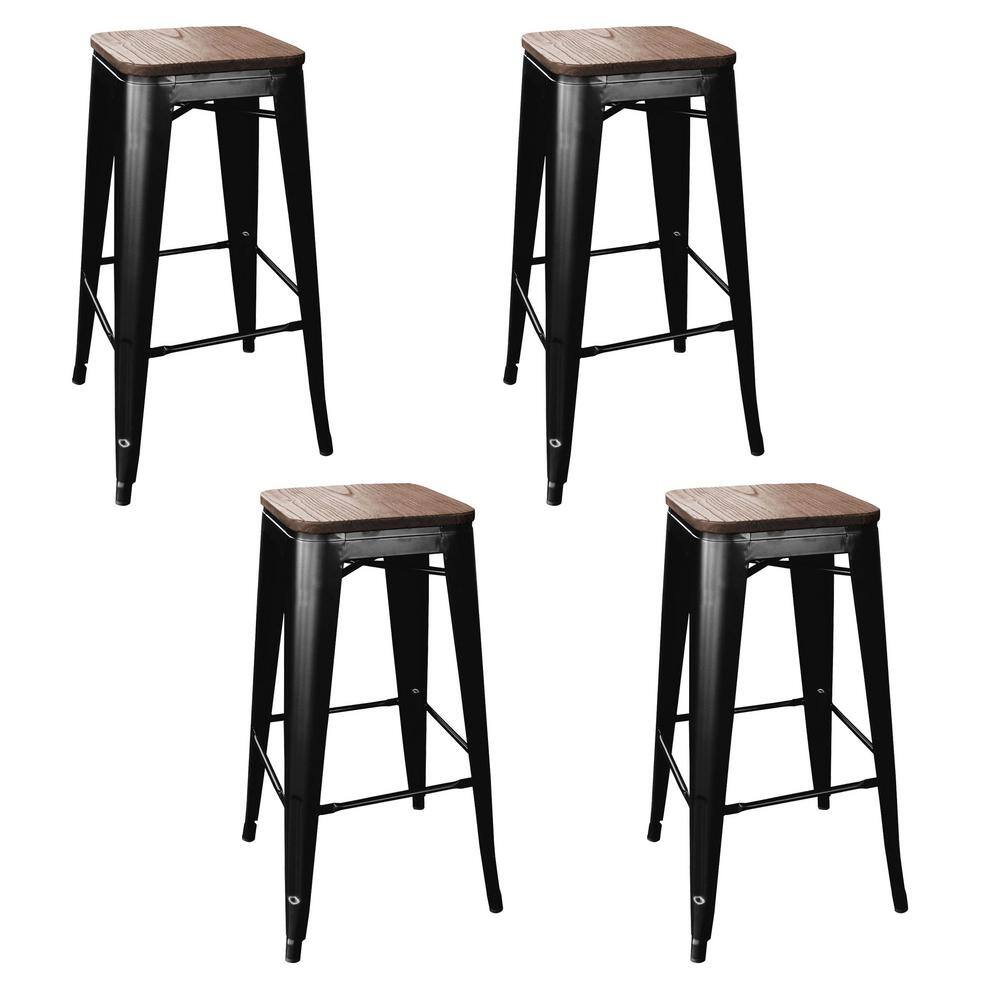 AmeriHome Metal and Wood 30 in. Black, Dark Elm Wood, Backless, Metal ...