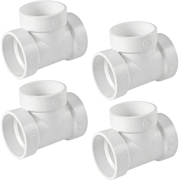 PLUMBFLEX 6 in. PVC DWV Vent Tee, Hub x Hub x Hub White Rigid PVC Drain ...