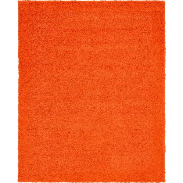 Unique Loom Solid Shag Tiger Orange 8 ft. x 10 ft. Area Rug 3136663