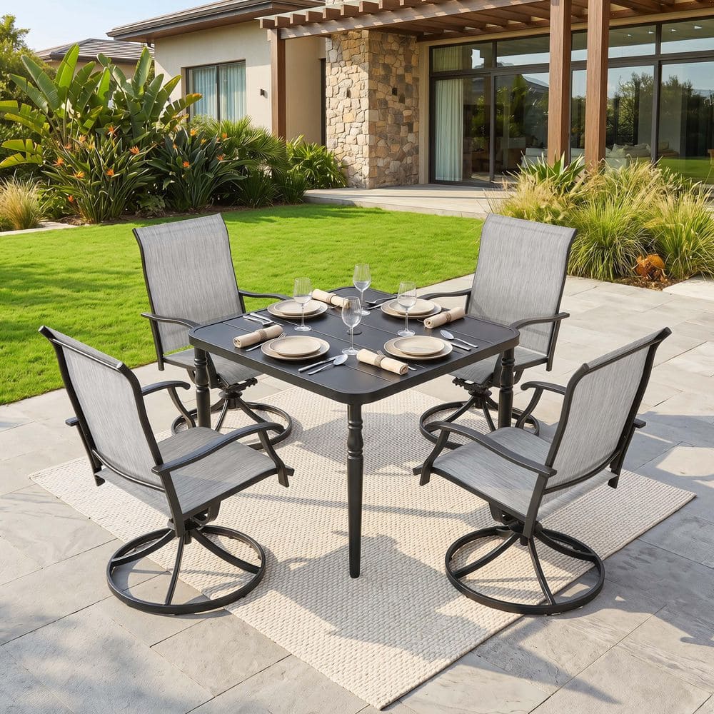 Reviews for Nuu Garden Black 5-Piece Metal and Textilene Square Outdoor ...