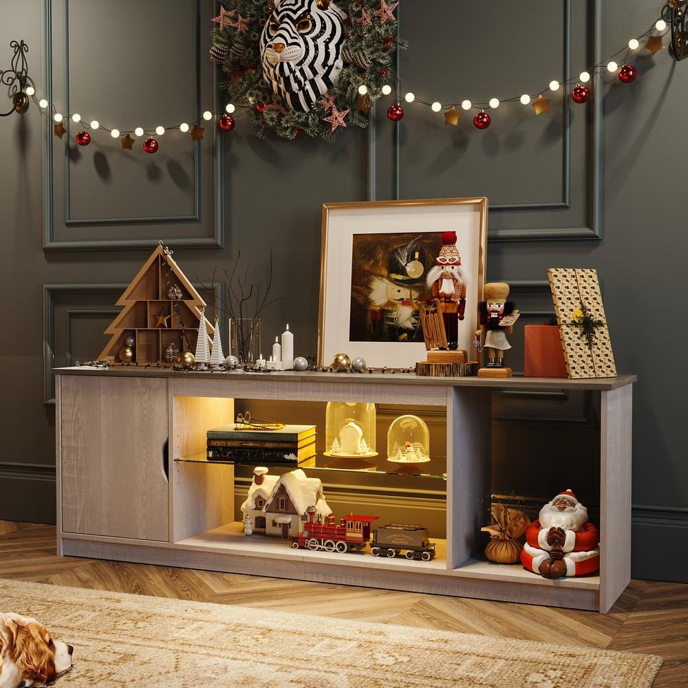 Bestier 58.3 in. Wash White TV Stand Fits TV's up to 65 in. with LED ...