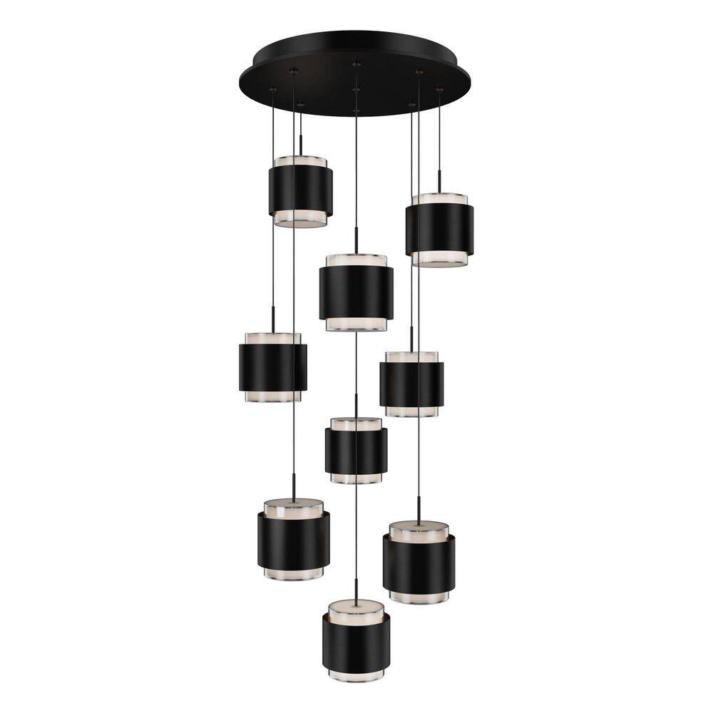 WAC Lighting Banded 9-Light Black Integrated LED Round Pendant Light ...