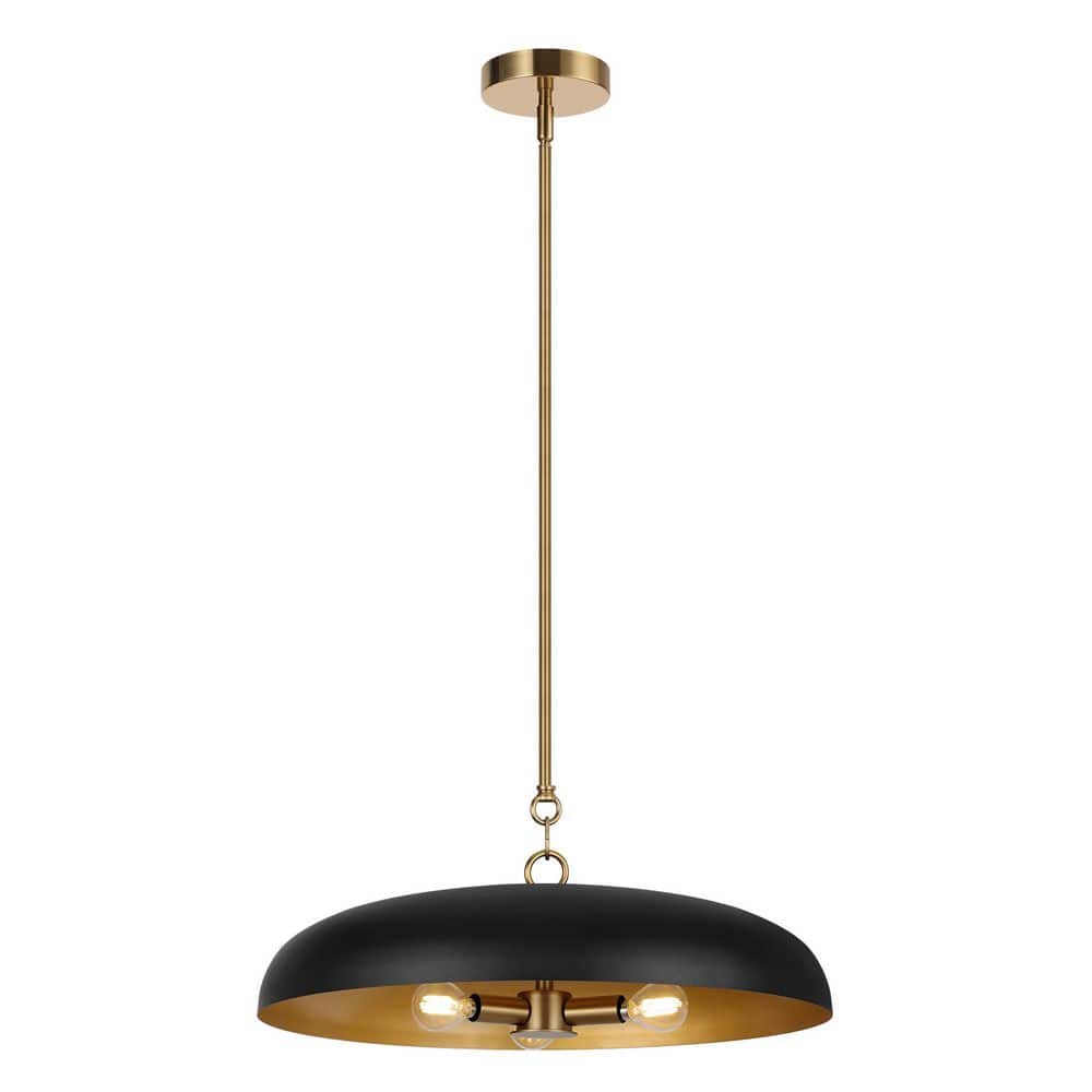 LamQee 19.75 in. 3-Light Antique Gold Dome Hanging Pendant Light for ...