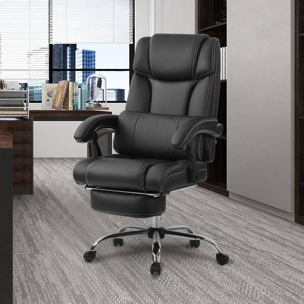 Black ergonomic pu leather big and tall office chair with footrest store