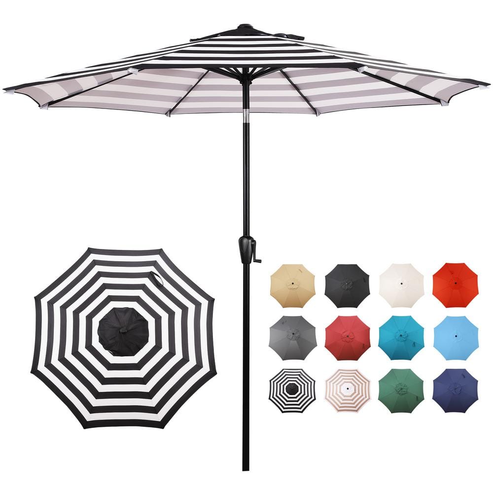 Sun-Ray 9 ft. Round 8-Rib Steel Market Patio Umbrella in Black and ...