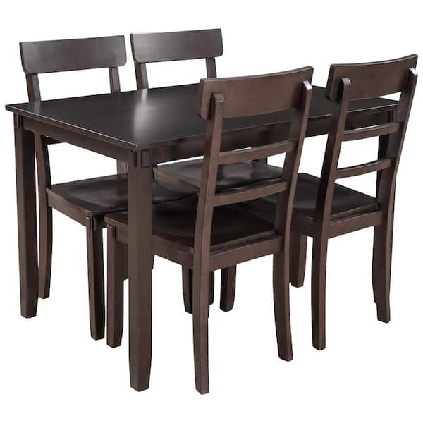 5-Piece Espresso Kitchen Dining Table Set Wood Table and 4 Chairs Set ...
