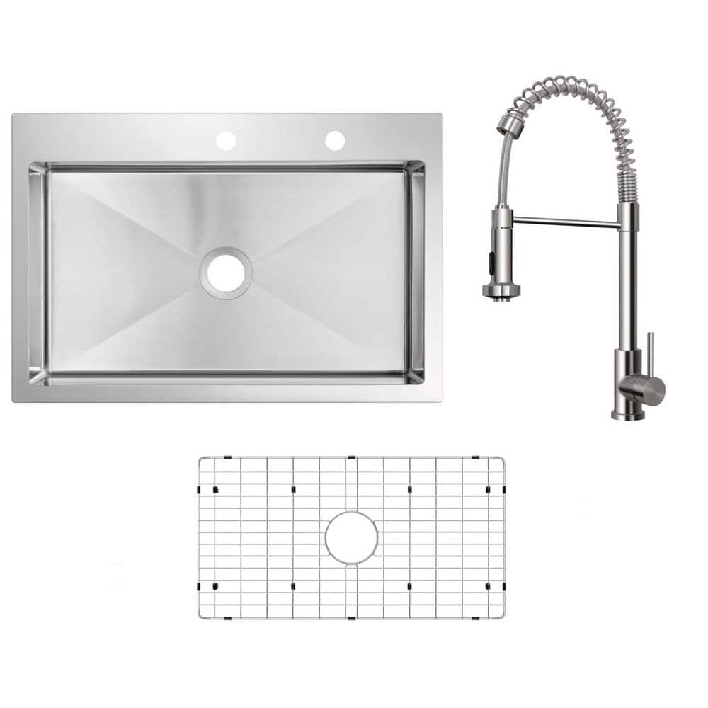 CHESHIRE 33 in. Drop-In/Undermount Single Bowl 18-Gauge Stainless Steel ...