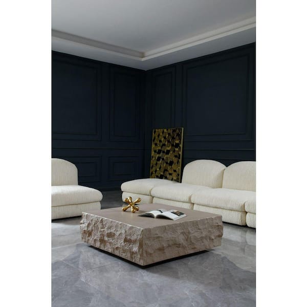 MR MODREST Modrest Quarry Modern 41.3 in. Beige Square Glass Coffee ...