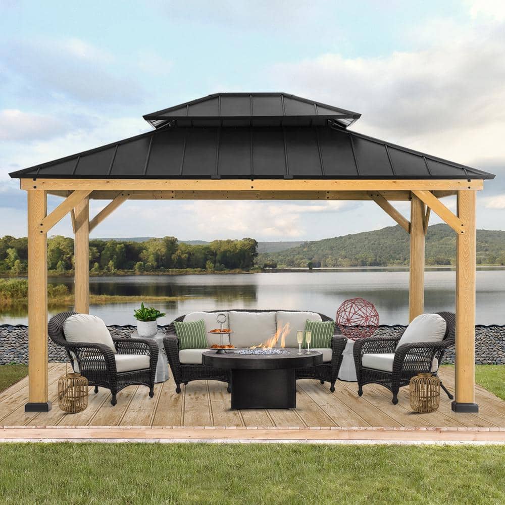Gardenbee 13 ft. x 11 ft. Outdoor Patio Spruce Wood Frame Hardtop ...