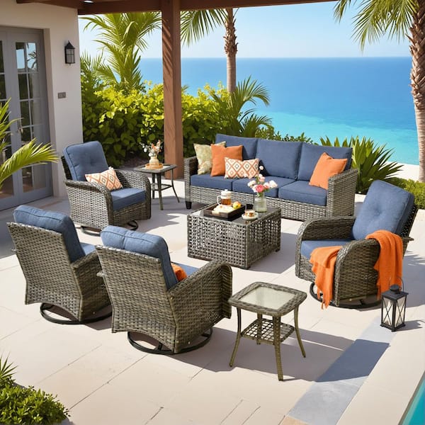 weaxty W Lotus B 8-Piece Wicker Patio Conversation Seating Set with ...