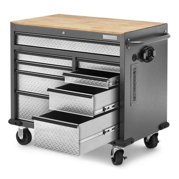 Reviews for Gladiator 41 in. W x 39 in. D 9 Drawer Mobile Tool Workbench with Solid Wood Top Pg 1 The Home Depot