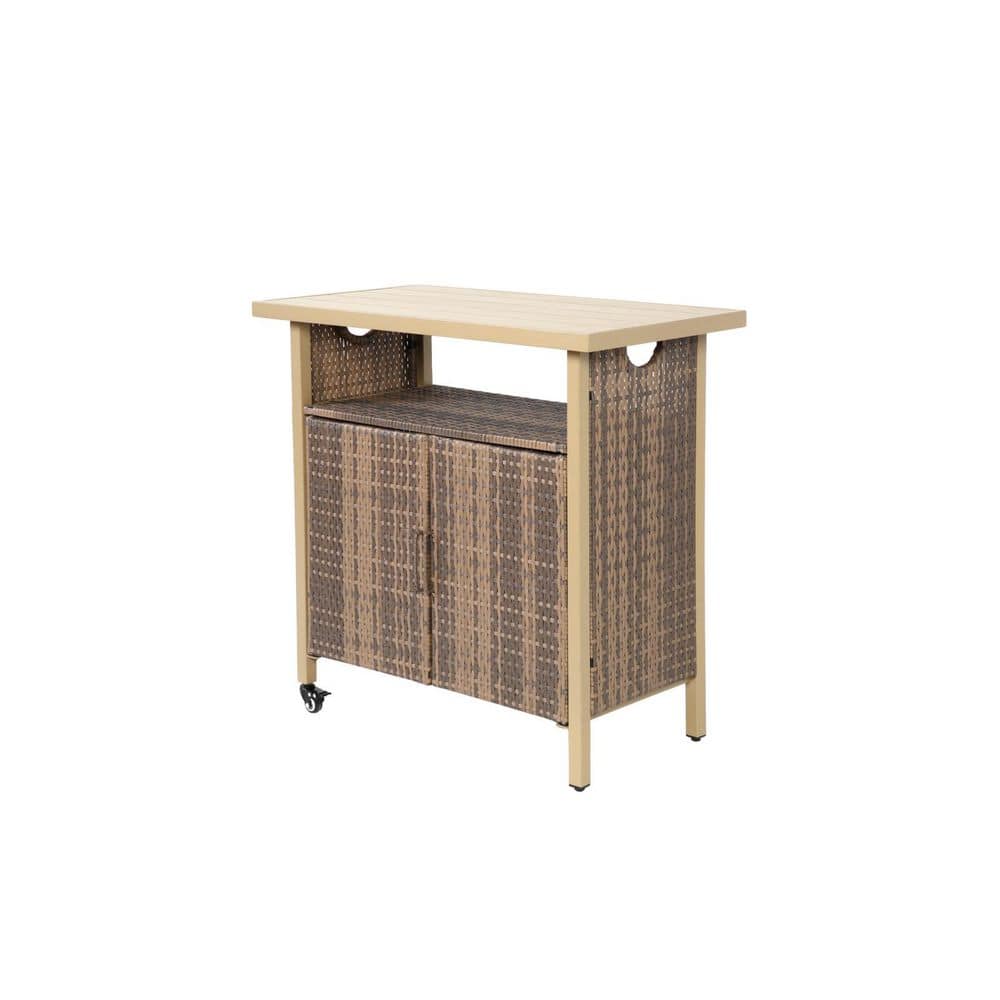 Outdoor Wicker Bar Cart, Bar Wine Serving Cart with Wheels, Patio ...