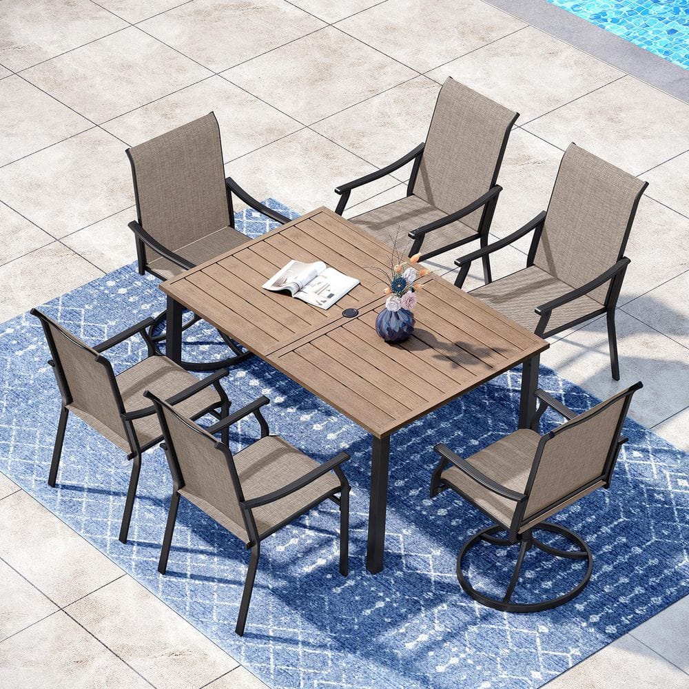 Reviews for PHI VILLA Black 7-Piece Metal Patio Outdoor Dining Set with ...